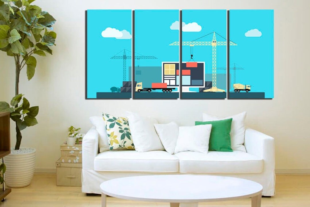 Construction Boys Room Wall Decor Printing Canvas Ready to Hang Vehicle ...