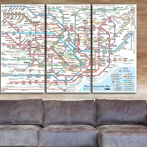 Tokyo Subway Map Japan Print on Canvas City Map Wall Art Underground ...