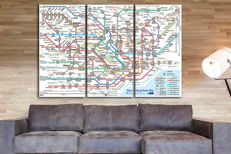 Tokyo Subway Map Japan Print on Canvas City Map Wall Art Underground ...