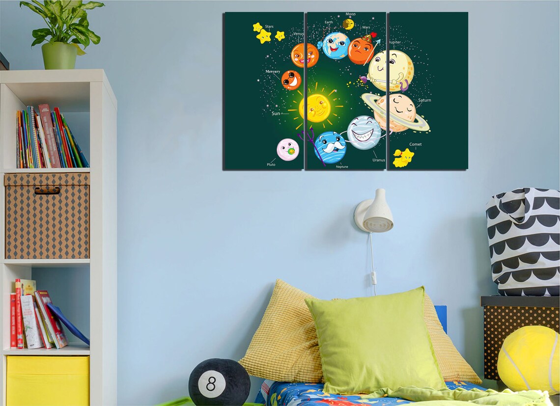 Solar System Planets Canvas Print for Kids Space Wall Art Sun Artwork ...