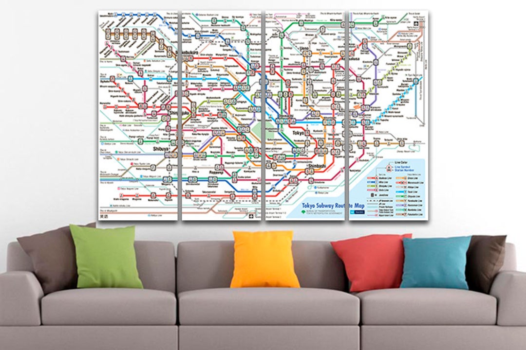 Tokyo Subway Map Japan Print on Canvas City Map Wall Art Underground ...
