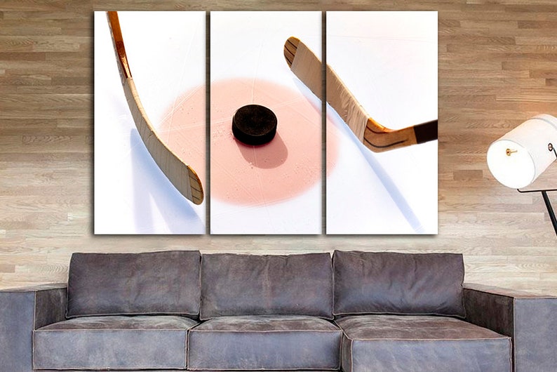 Hockey Sport Canvas Stick and Puck Print Boys Room Décor Ice - Etsy
