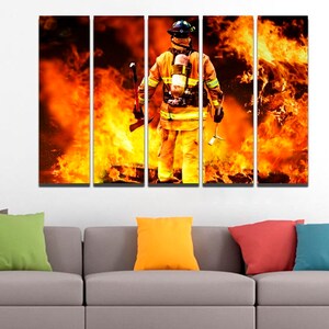 Fire Canvas Fireman Wall Art Firefighter Décor Boy Bedroom Art Fire ...