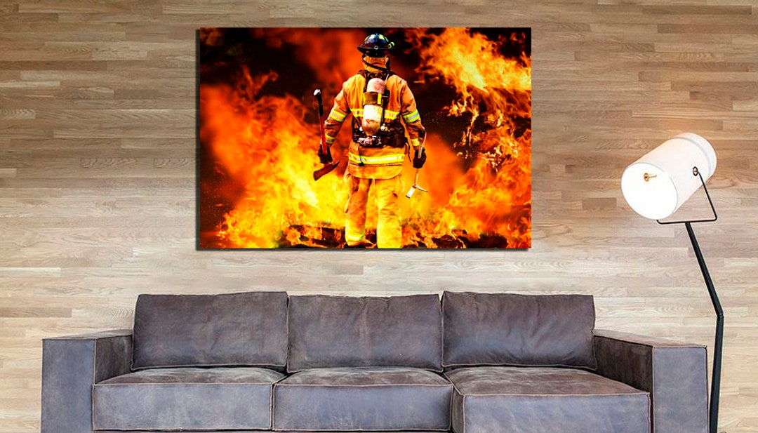 Fire Canvas Fireman Wall Art Firefighter Décor Boy Bedroom Art Fire ...