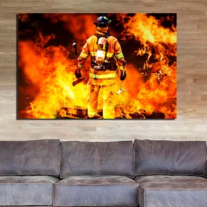 Fire Canvas Fireman Wall Art Firefighter Décor Boy Bedroom Art Fire ...