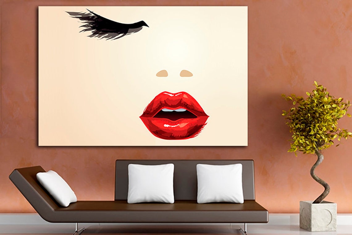 Face Canvas Woman Face Print on Canvas Face Wall Art Salon Decor Sleepy ...