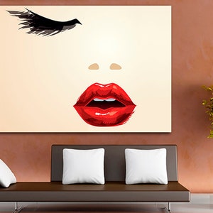 Face Canvas Woman Face Print on Canvas Face Wall Art Salon Decor Sleepy ...