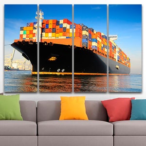 Loaded Container Ship Wall Decor Harbor Canvas Seascape Print Ship ...
