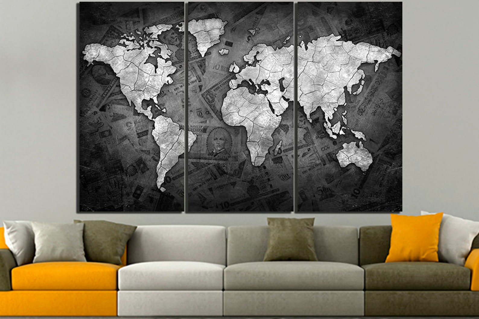 World Map Money Split Canvas Map Print World Map Art Map on - Etsy