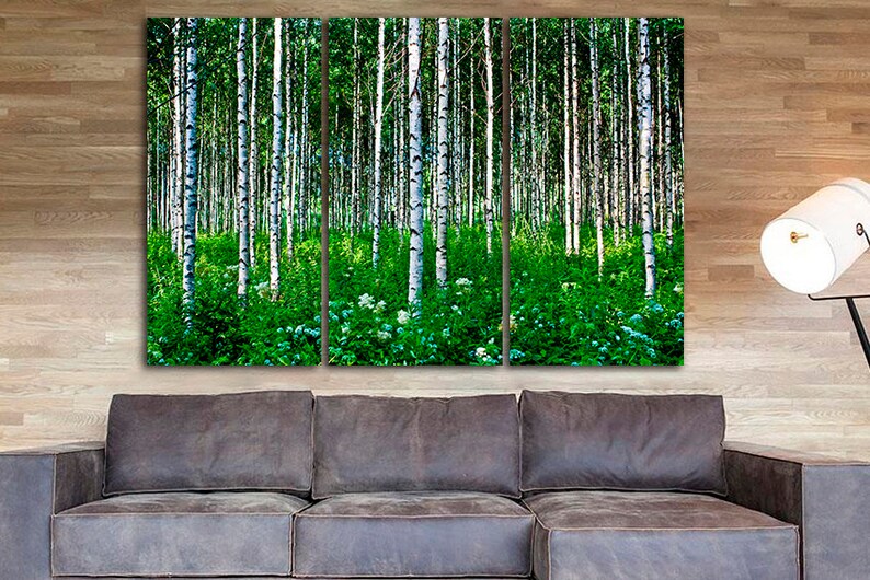 Wall Panel Set White Forest Art Birch Tree Canvas Forest Print Birch ...