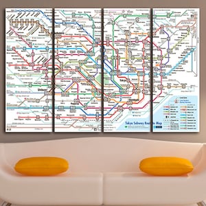 Tokyo Subway Map Japan Print on Canvas City Map Wall Art Underground ...
