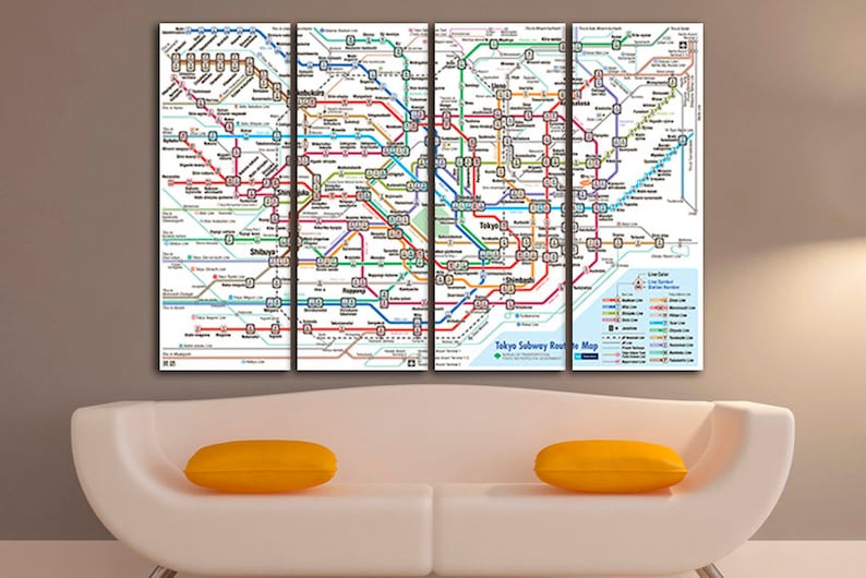 Tokyo Subway Map Japan Print on Canvas City Map Wall Art Underground ...