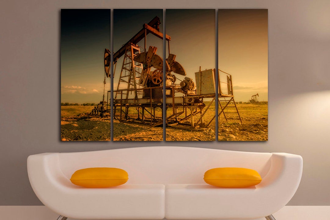 Oilfield Canvas Oil Derrick Décor Oil Production Art Oil Rig Industry ...