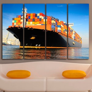 Loaded Container Ship Wall Decor Harbor Canvas Seascape Print Ship ...