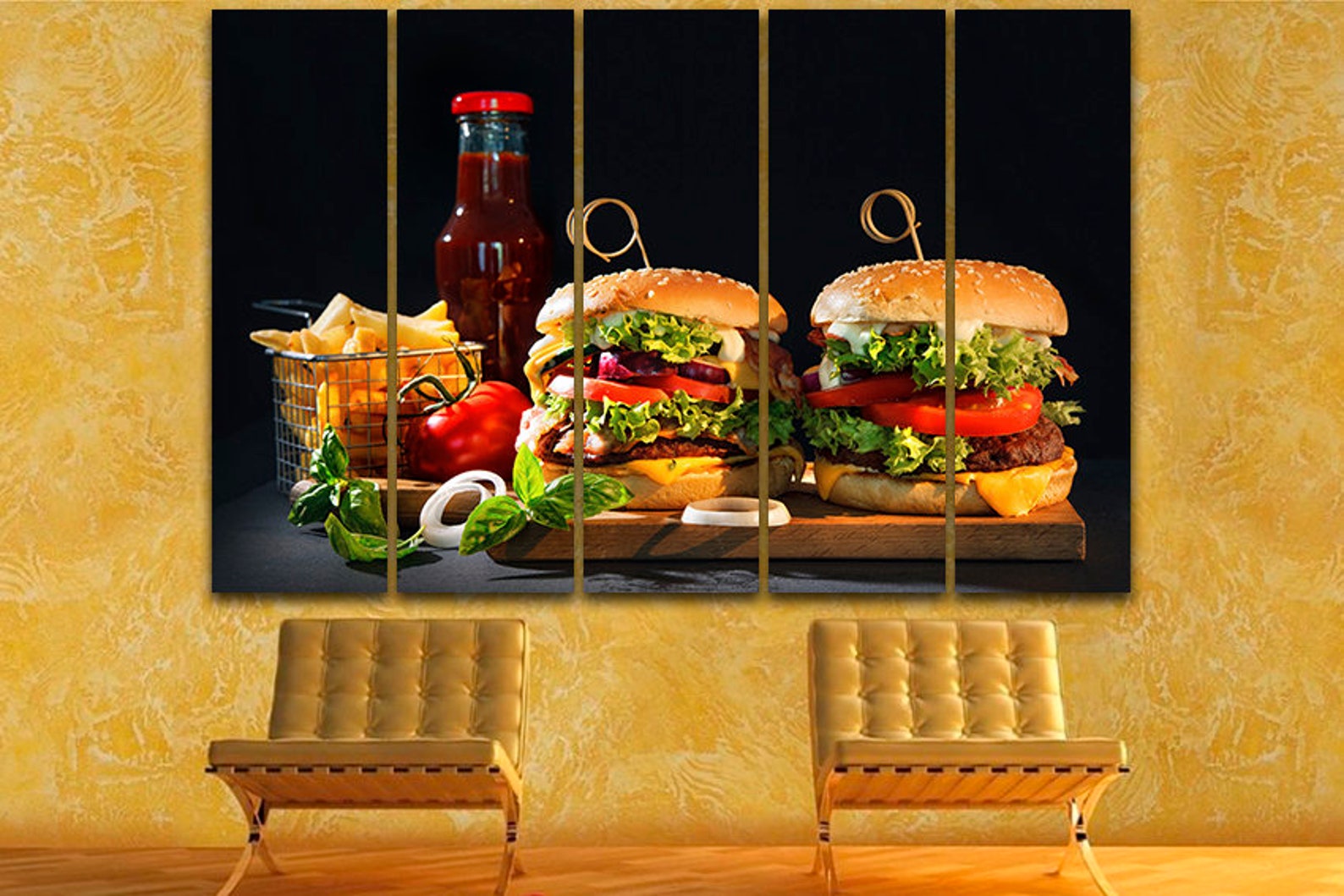 Sandwich Wall Decor 4 Panel Canvas Hamburger Poster Sandwich | Etsy