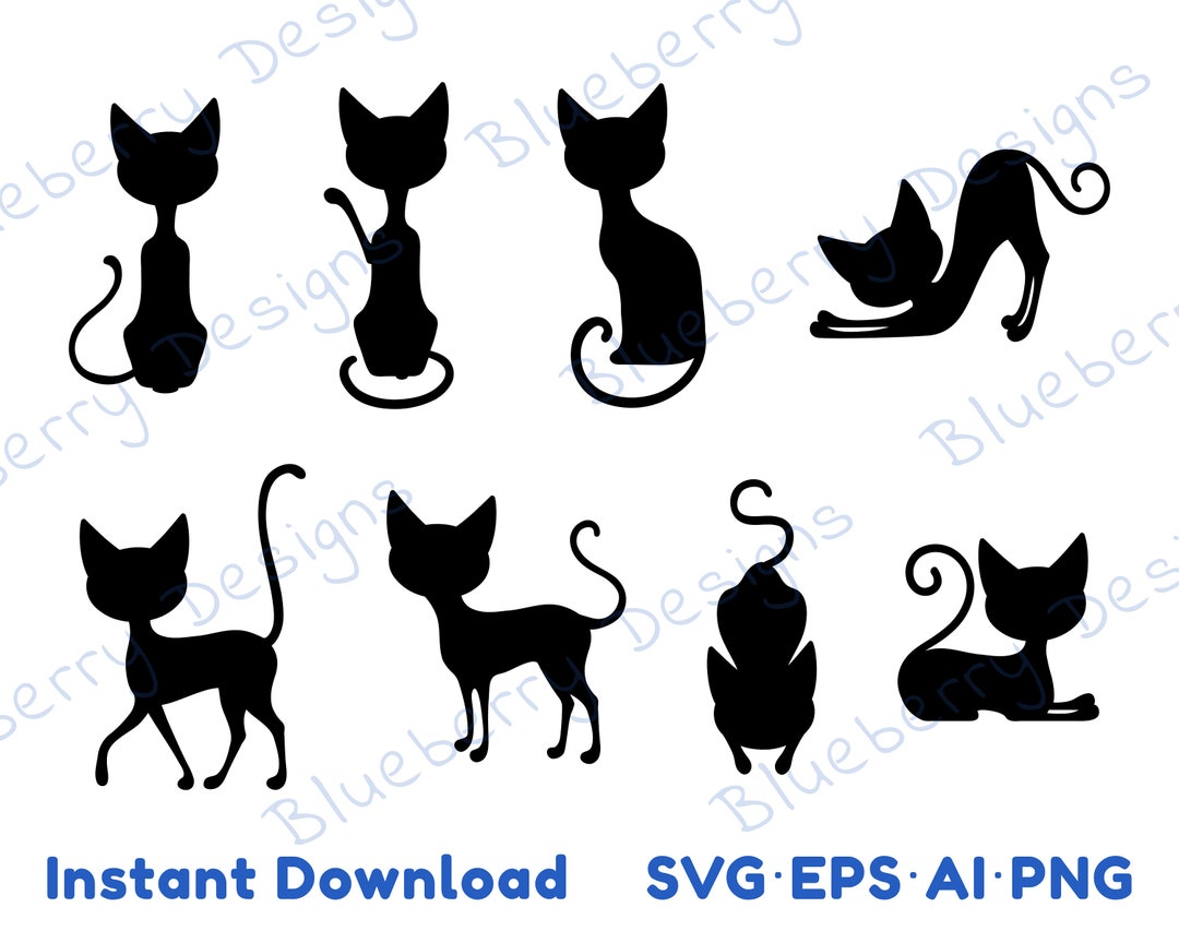 Cat Silhouette Clipart, Cat Silhouette Bundle, Cat Silhouette Vector ...