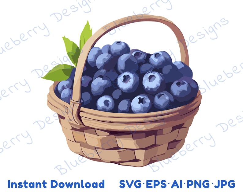 Blueberries Svg, Blueberry Illustration, Basket of Blueberries Svg ...