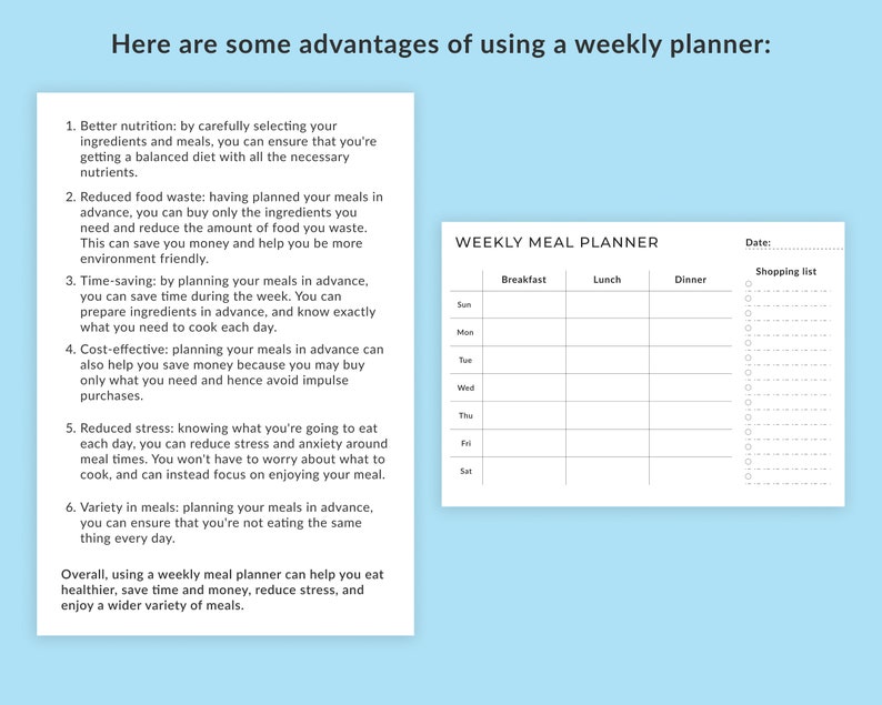 Printable Weekly Meal Planner, Digital Meal Planner, Weekly Meal Plan With Grocery List ...