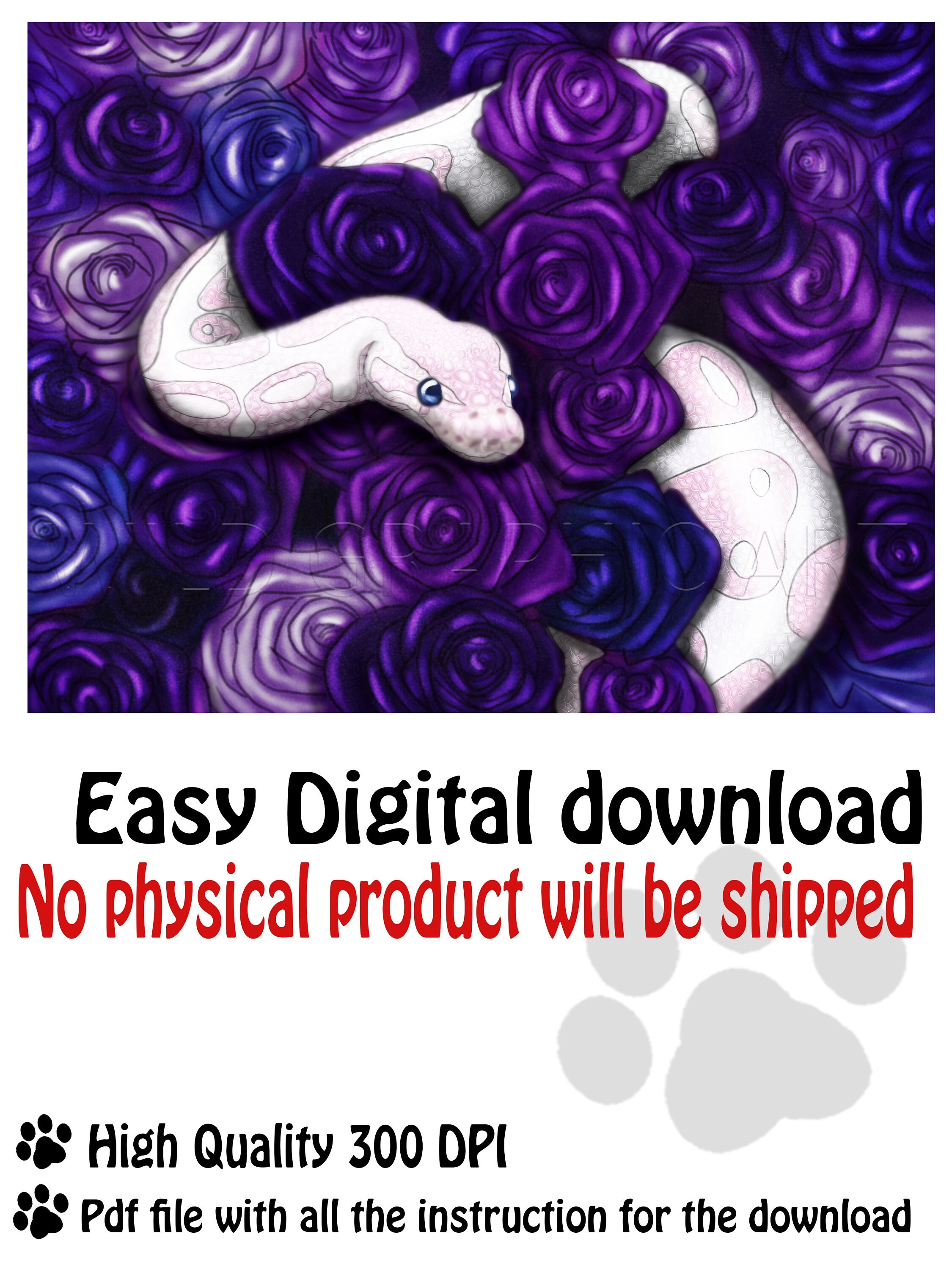 Ball Python With Roses, Floral Snake, Digital Download, Wall Animal - Etsy