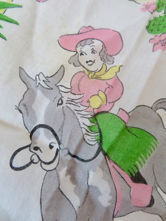 Vintage 50s 1950s Cowgirl Western Novelty Cotton Hank… - Gem