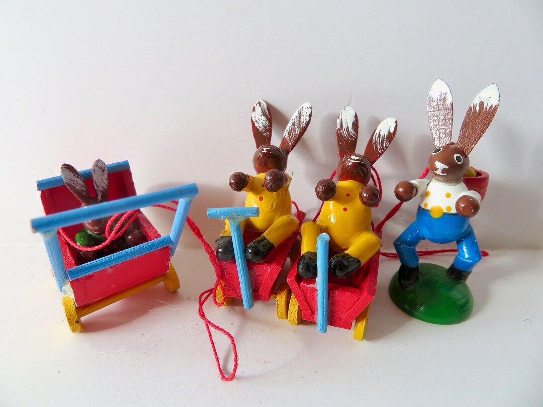 Vintage Painted Erzgebirge Germany Lot of 4 Wooden Bunny Rabbit ...