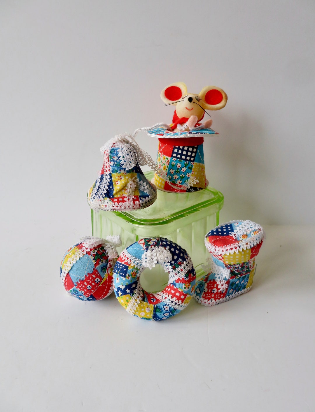 Vintage 60s Lot of 5 Calico Patchwork Christmas Tree Ornaments Made in ...