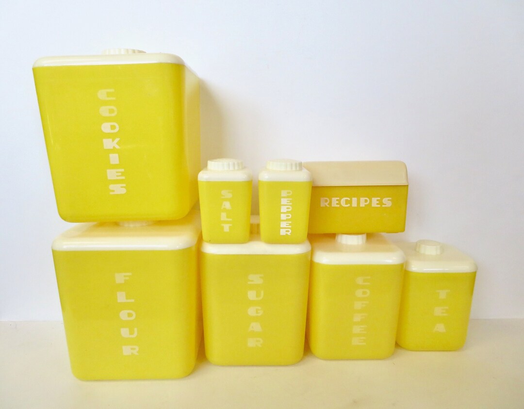 Vintage 1950s Mid Century 13 Pc Lustro Ware Plastic Kitchen Canister ...