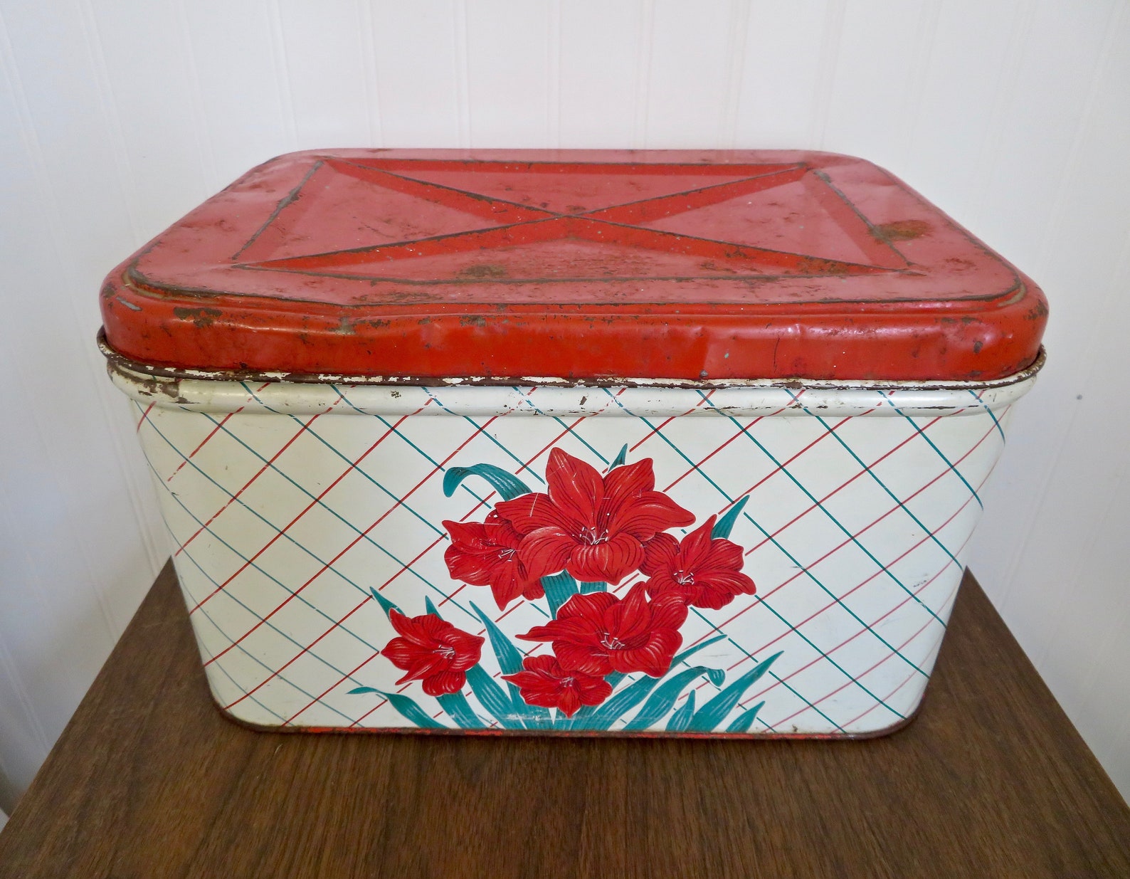 Vintage 1950s 50s Metal Bread Box Hinged Flower Floral Paint | Etsy