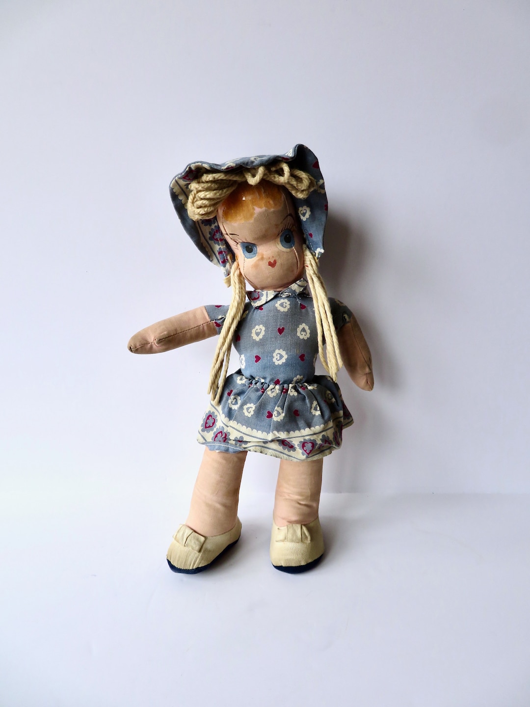 Vintage 1930s 13 Handmade Cloth Doll Baby Doll Rag Doll Painted Face ...