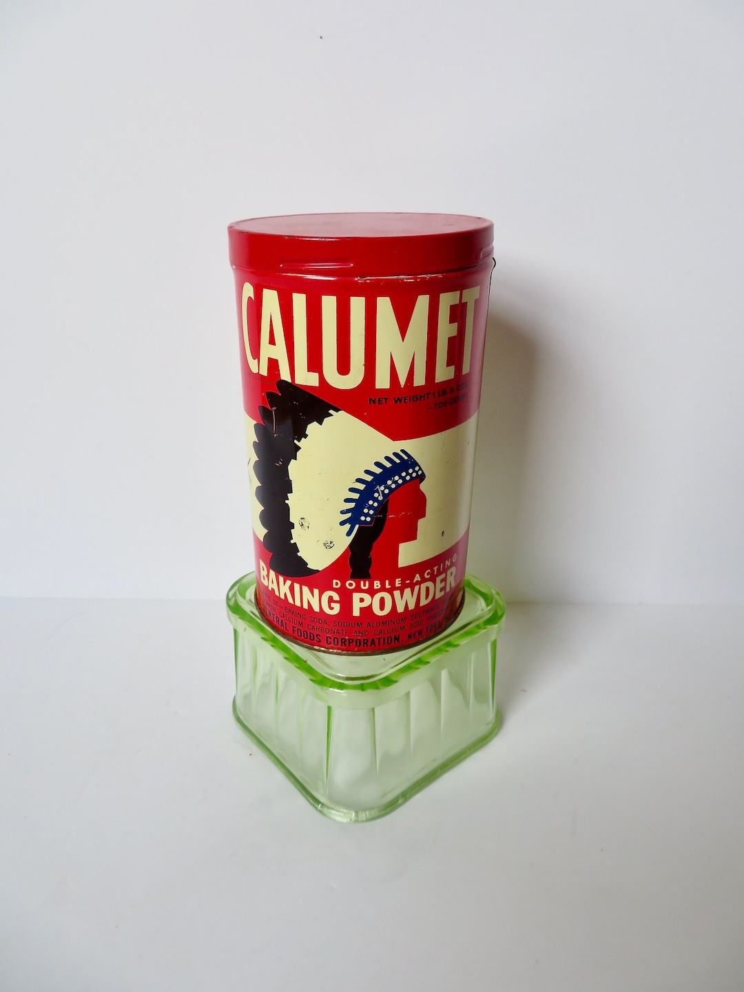 Vintage 6" Calumet Baking Powder Metal Food Tin Canister Indian Chief ...