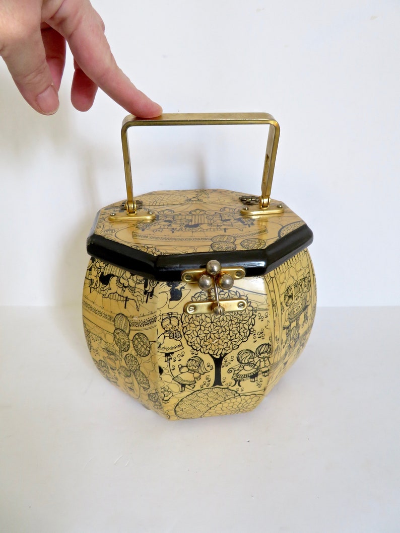 Vintage 1960s 60s Mid Century Mod Illustrated Wooden Octagon - Etsy