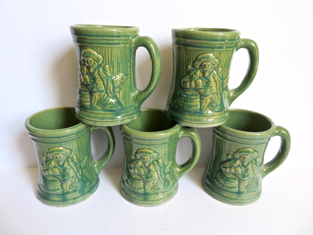 Vintage 20s 1920s Nelson Mccoy Pottery Set Lot of 5 Five Green Pirate ...