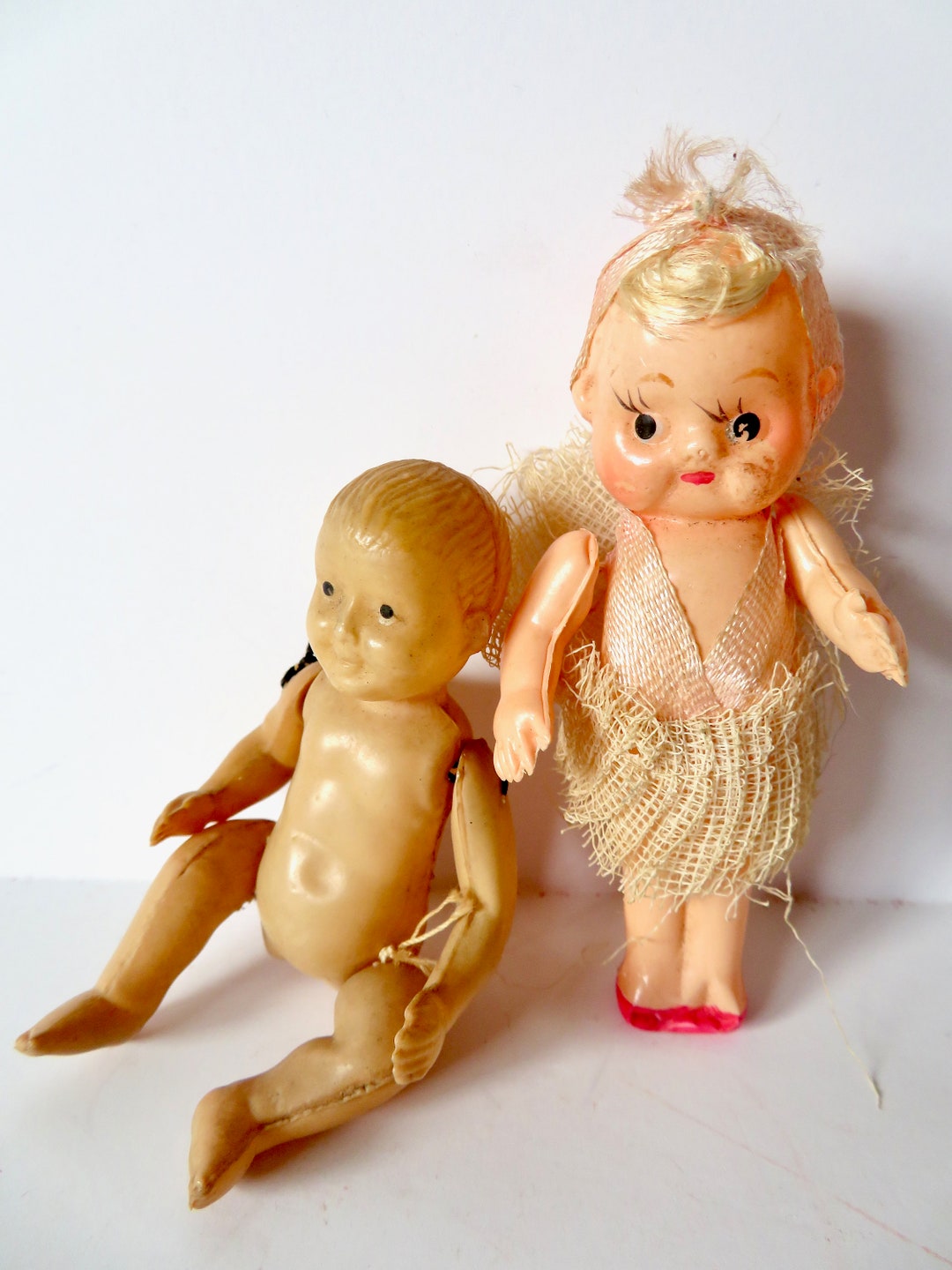 Vintage 20s 30s Pair of 2 Celluloid Plastic Dolls Kewpie Style Flapper ...