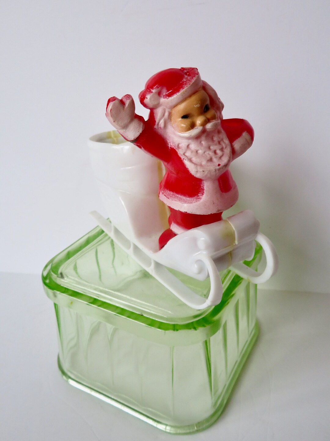 Vintage 50s 60s Rosbro Hard Plastic Waving Santa Claus in Sleigh Candy ...