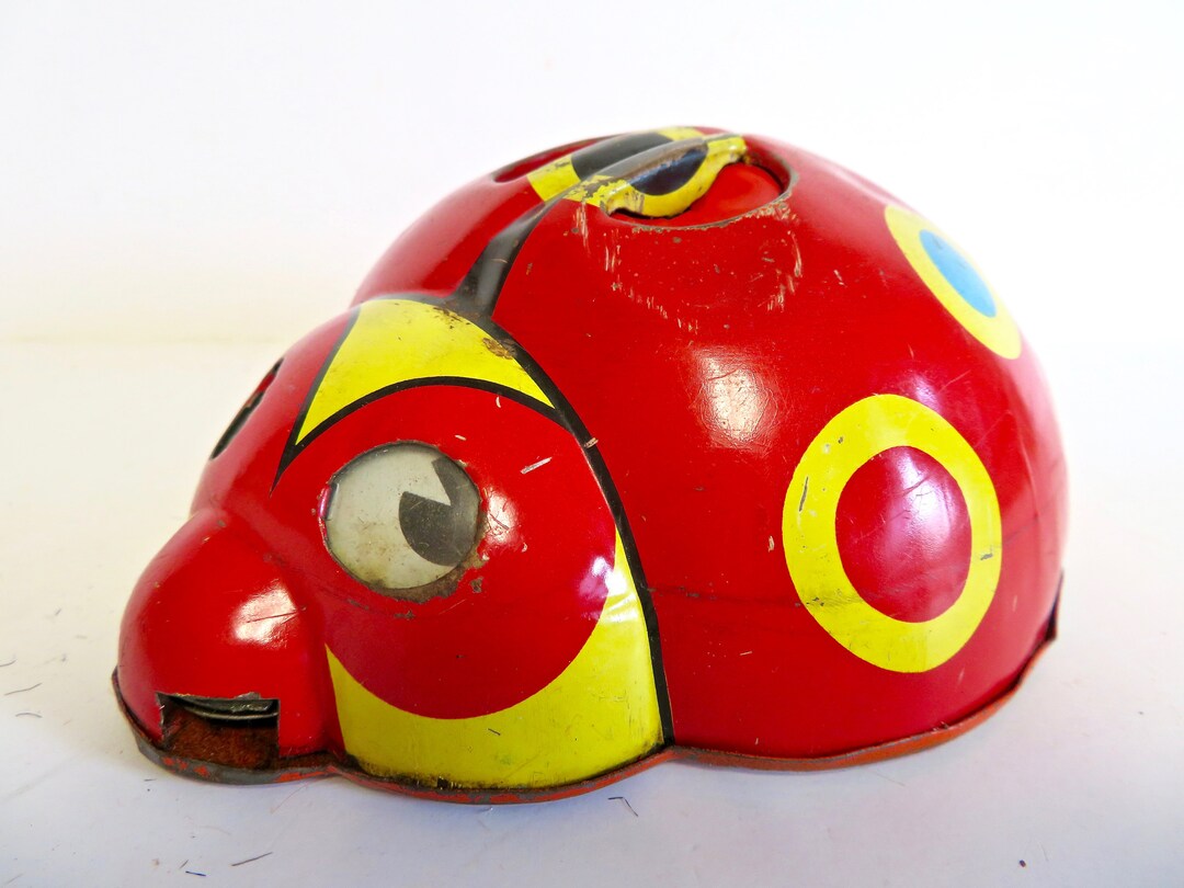 Vintage 1950s Mechanical Polka Dot Beetle Bug Tin Wind up Toy Made in ...
