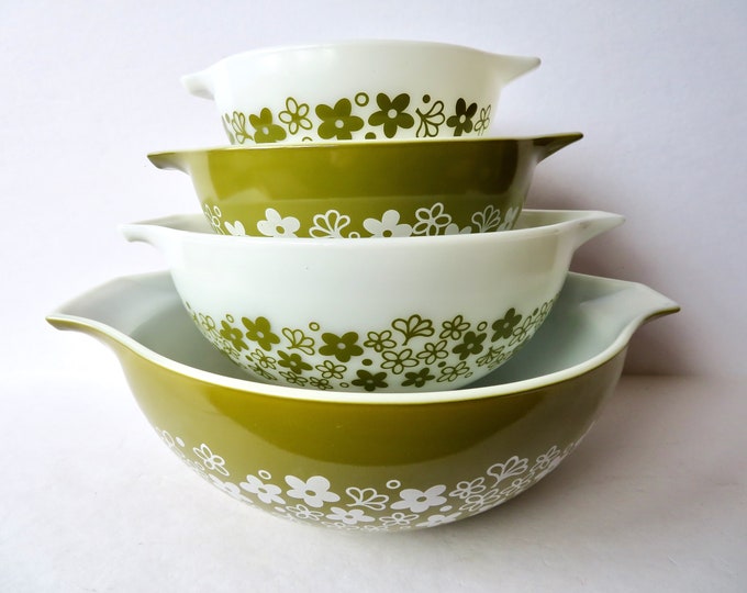 Vintage 70s 1970s Mid Century Full Set of 4 Four Pyrex Spring Blossom ...