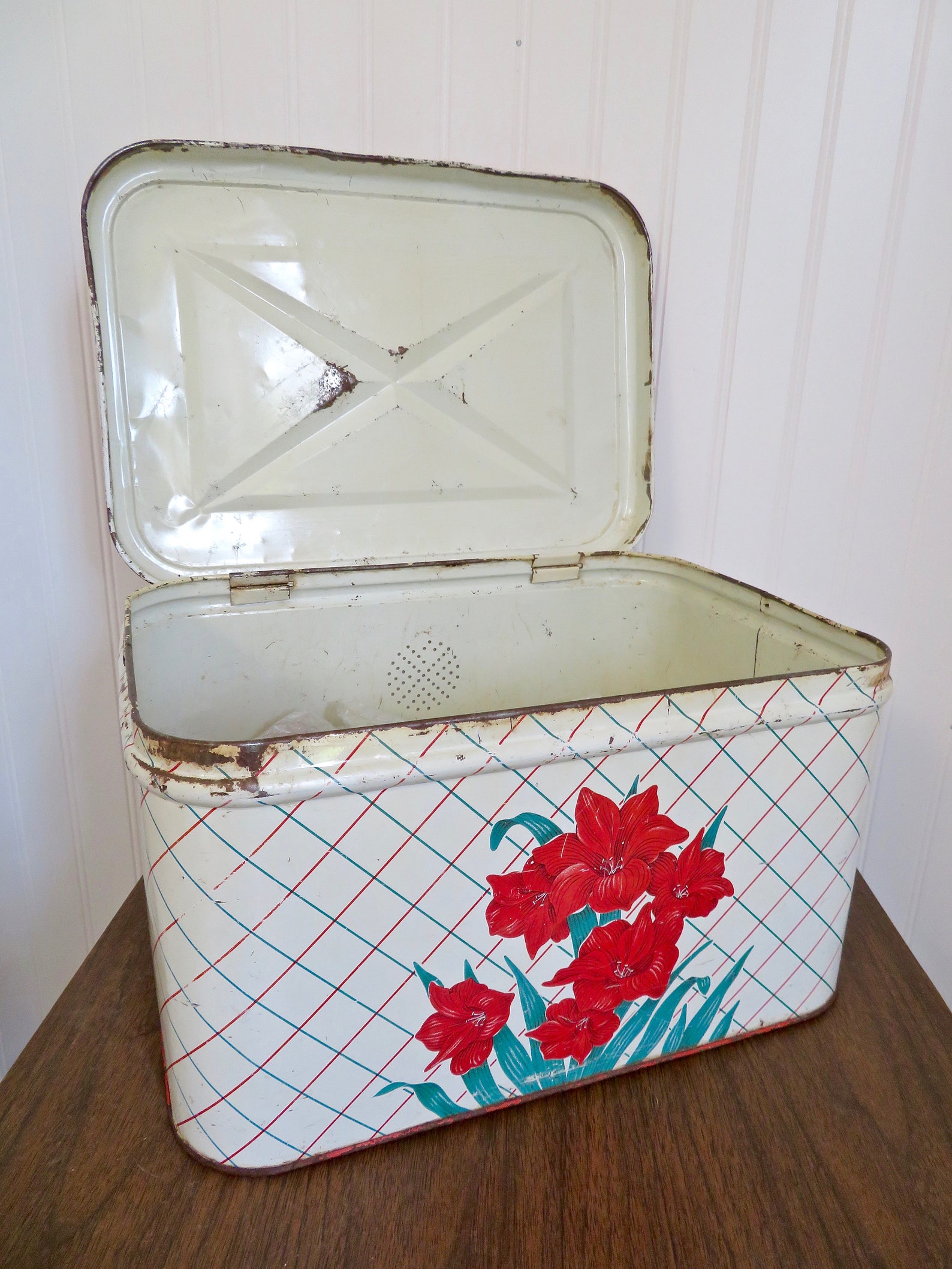 Vintage 1950s 50s Metal Bread Box Hinged Flower Floral Paint | Etsy