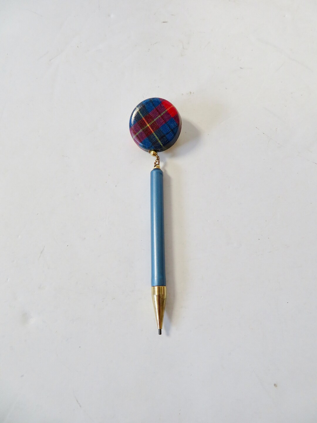 Vintage 50s 60s Plaid Enamel Circle Button Pin or Brooch With Real ...