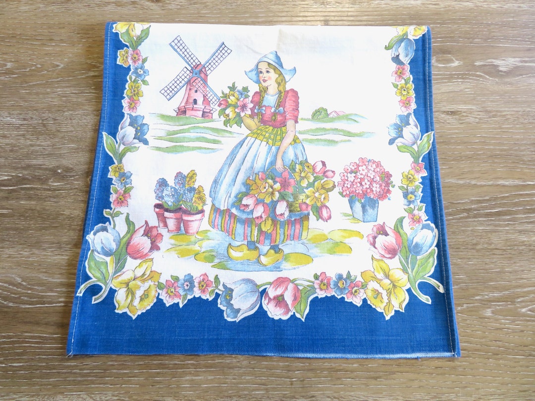 Vintage 50s 60s Double Sided Dutch Girl Maid Scene Cotton Tea Towel ...