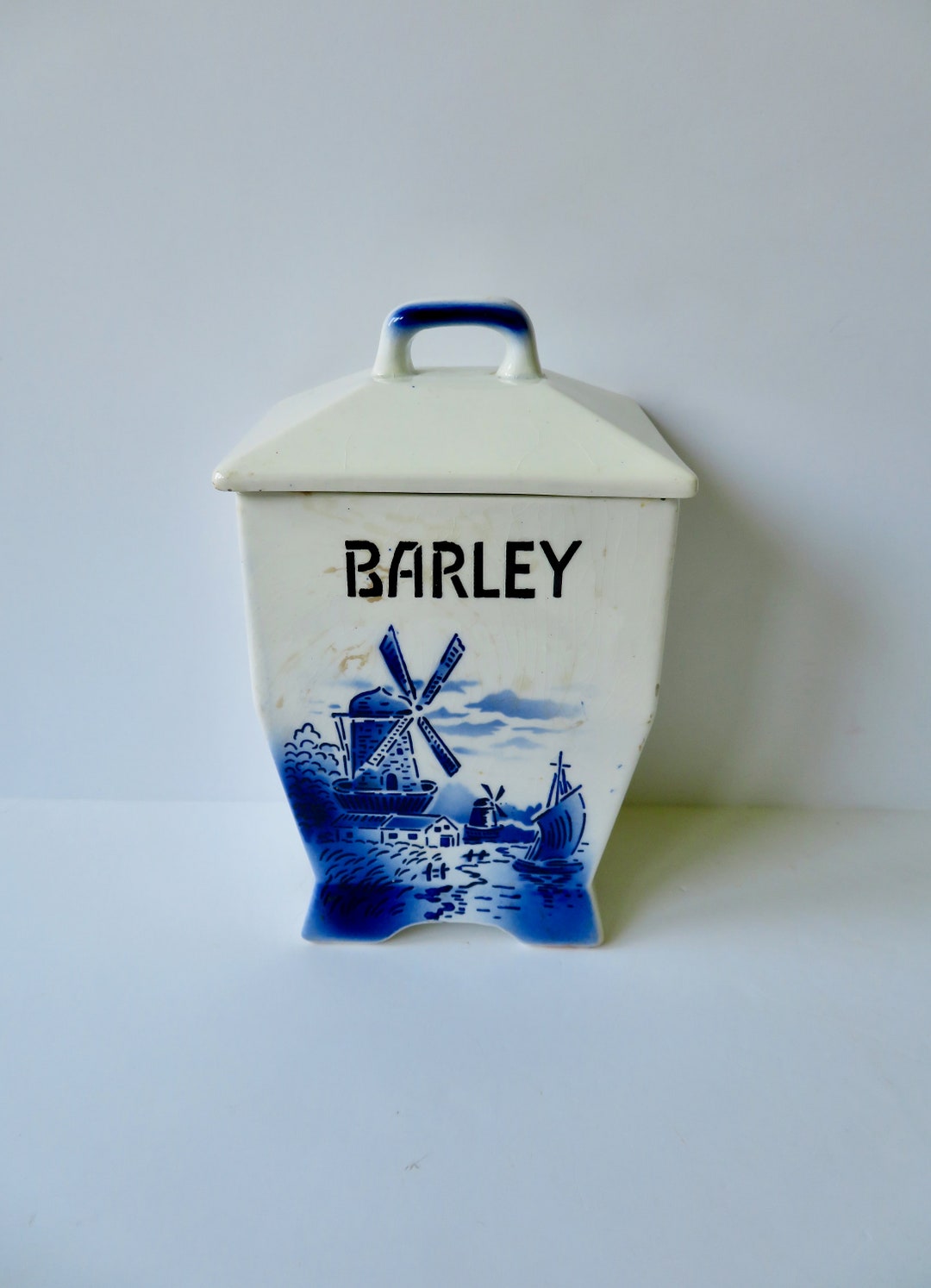 Vintage 30s 40s Amstel Made in Germany Blue & White Ceramic Jar Pottery ...