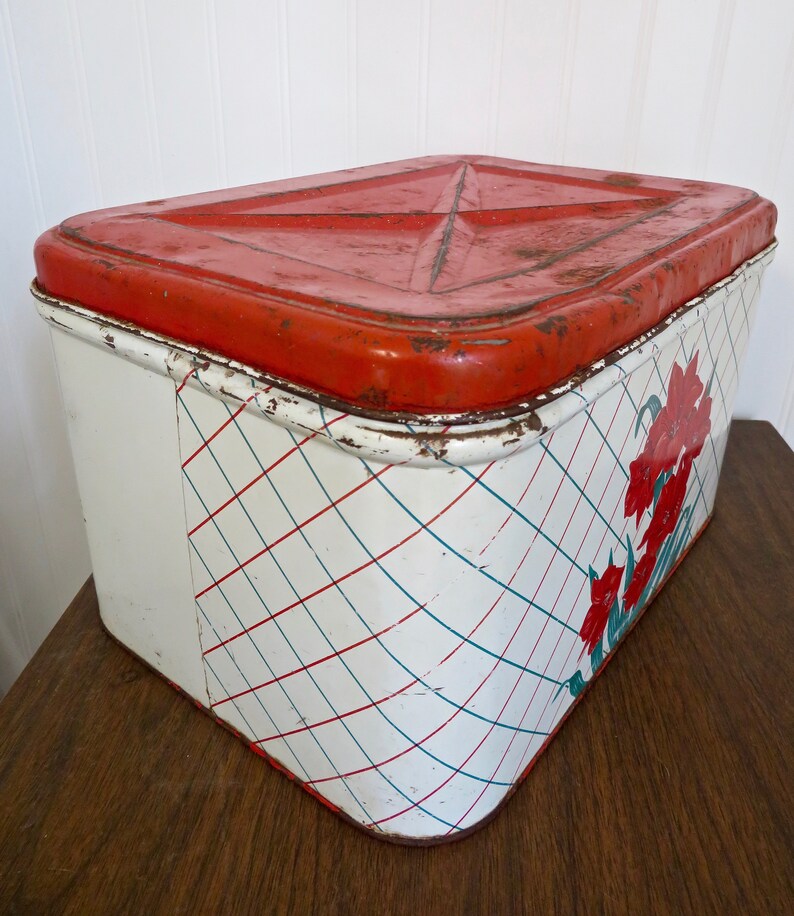 Vintage 1950s 50s Metal Bread Box Hinged Flower Floral Paint | Etsy