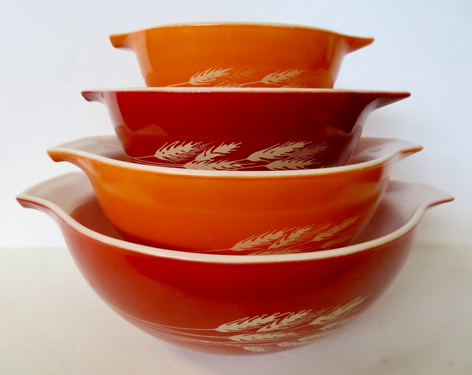 Vintage 70s 80s Full Complete Set of 4 Four Pyrex Autumn Harvest Wheat ...