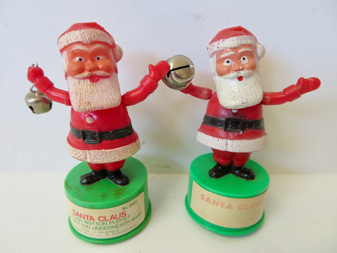 Vintage 70s 1970s Lot of 2 Kitschy Plastic Santa Claus Push Button ...