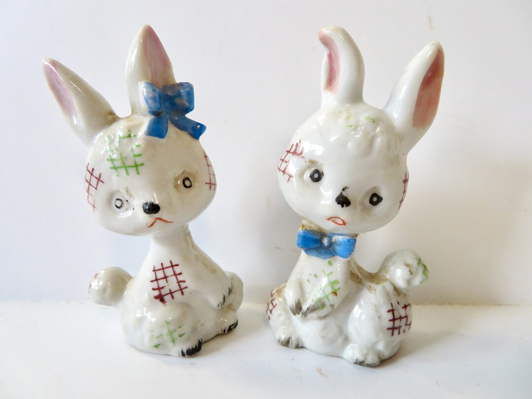 Vintage 50s 60s Set Pair of 2 Porcelain China Ceramic Bunny Rabbits ...