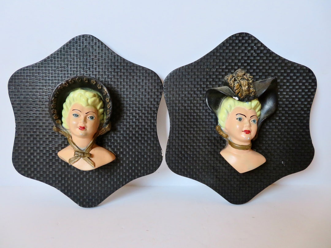 Vintage Victorian Lady Chalkware Bust Wall Plaques, 1960s Pair - Etsy
