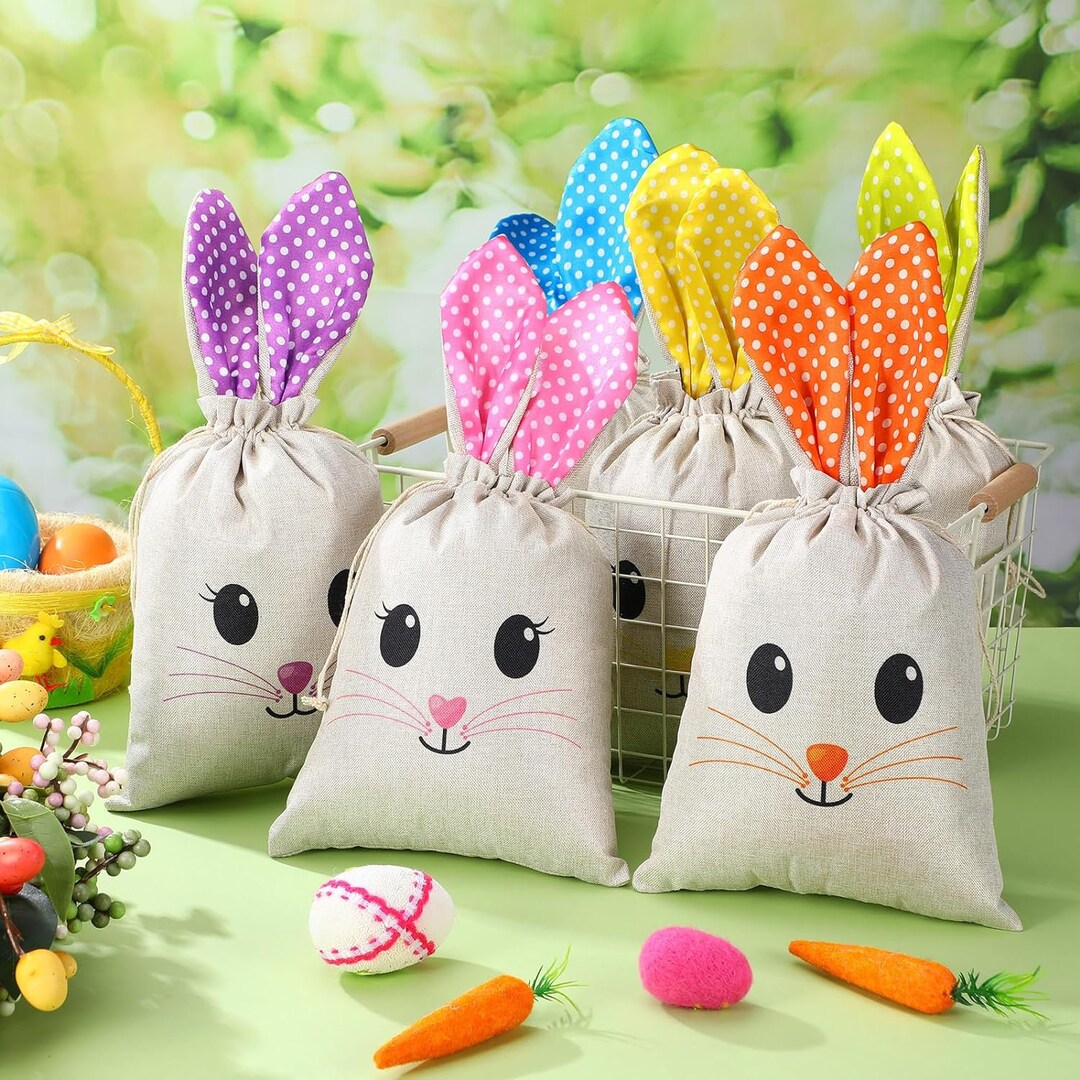 Personalised Poka Dot Ear Easter Bunny Easter Egg Bag / Pouch 1pc ...
