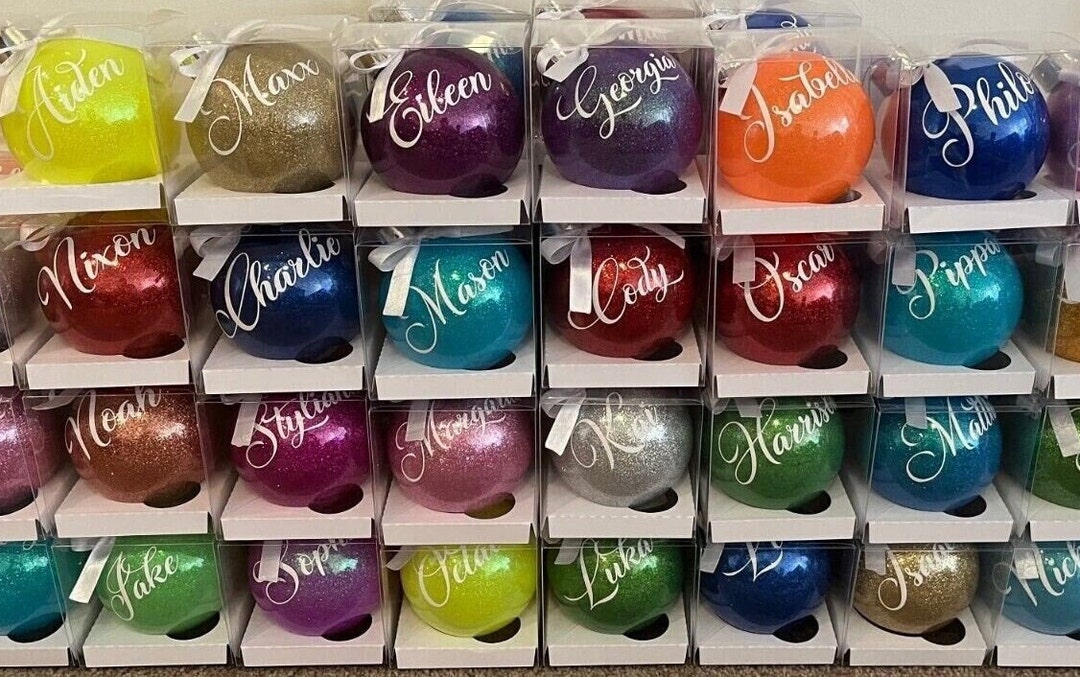 Personalised Christmas Bauble With Box / Glitter Christmas Ornament ...