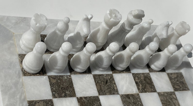 Handmade White and Oceanic Marble Tournament Chess Game Set ...