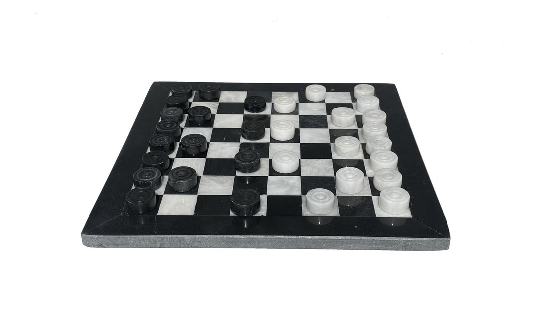 Handmade White and Black Marble Tournament Checker Set – Handcrafted 12 ...