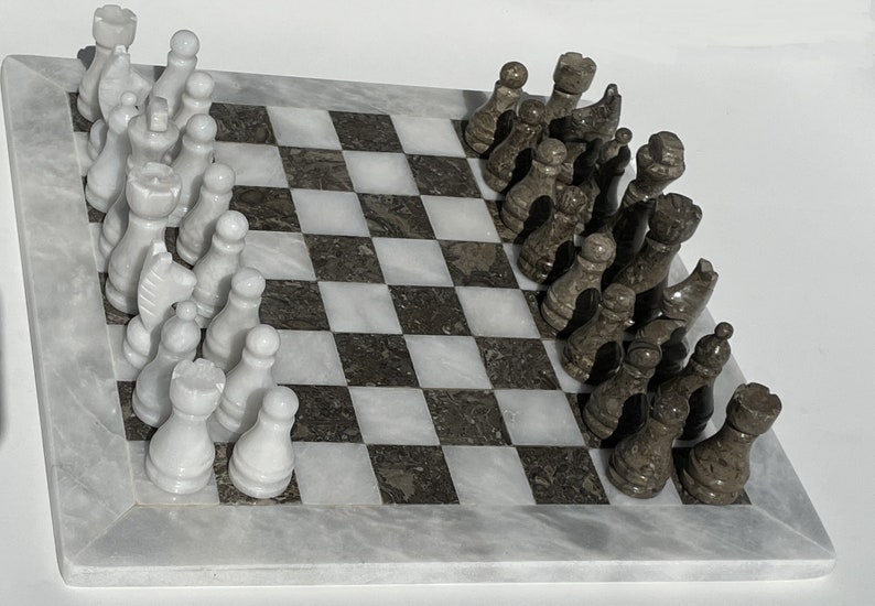 Handmade White and Oceanic Marble Tournament Chess Game Set ...